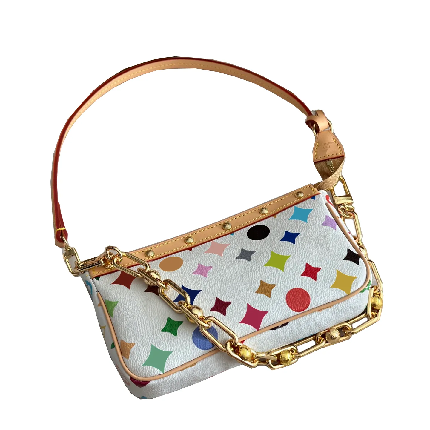 Colorful Flower Pochette Bag Leather Tote Handbag With Croissant Wallet ...