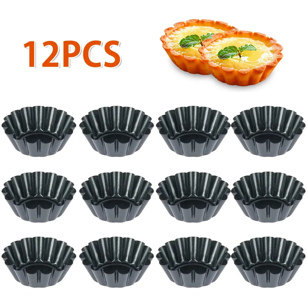 12 Reusable Carbon Steel Custard Tart Mould And Pudding Mold Set Heat ...