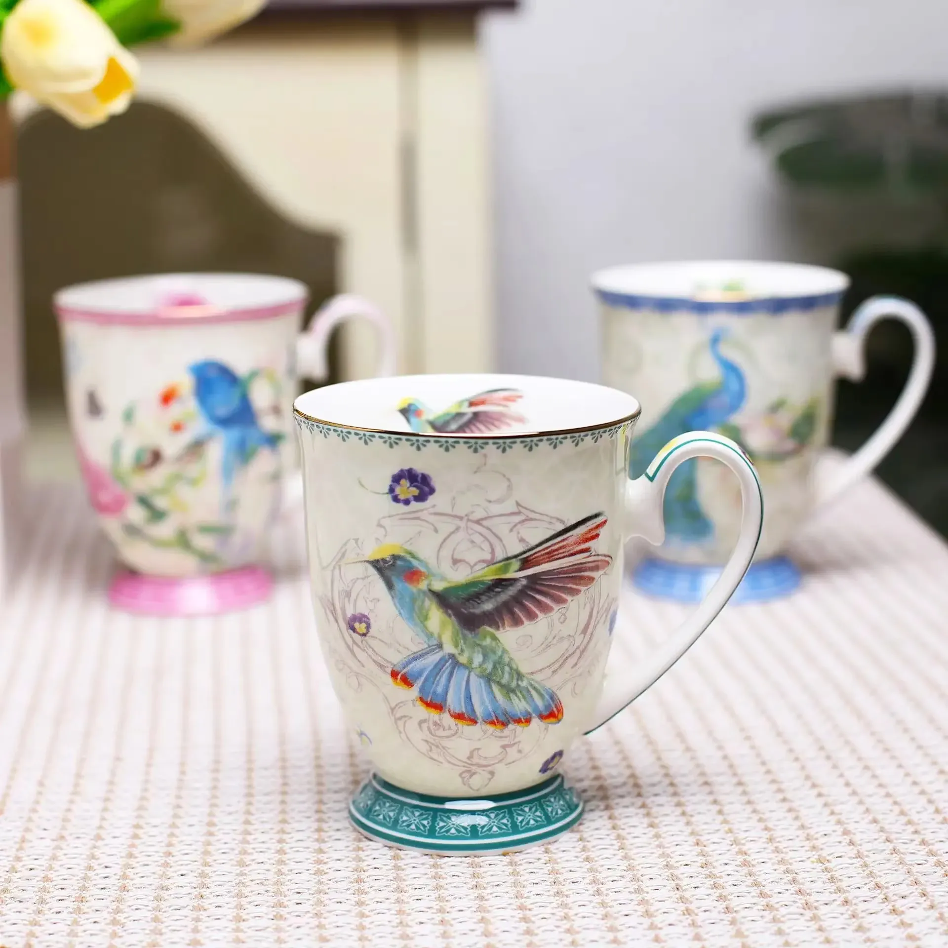 European Style Ceramic Mug with Bird Design, Pastoral Simple Water Cup ...