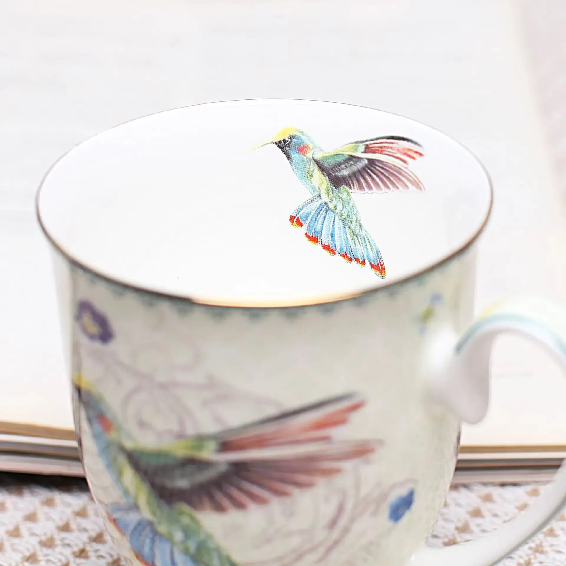 European Style Ceramic Mug with Bird Design, Pastoral Simple Water Cup ...