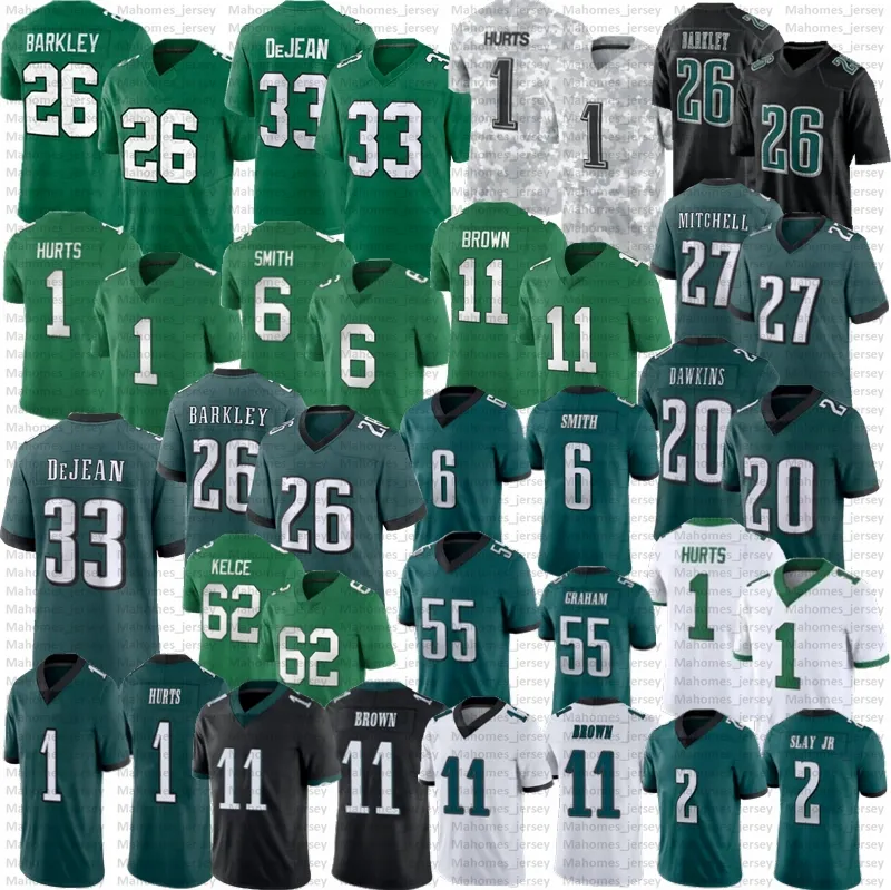Saquon Barkley Jason Kelce Jalen Hurts Football Jersey Kelly Green ...