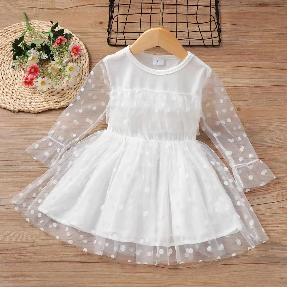 Polka Dot Princess Dress: Long Sleeve Mesh Stitching for Spring ...