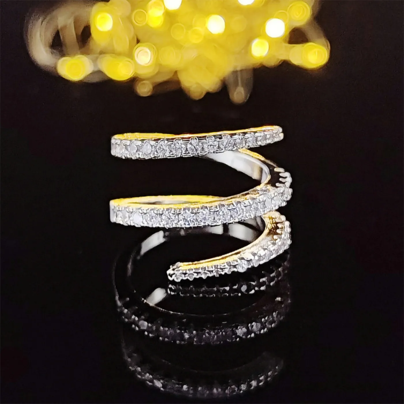 Fashion Designer Ring Luxury Spiral Diamond Ring Spring Design Inlay ...