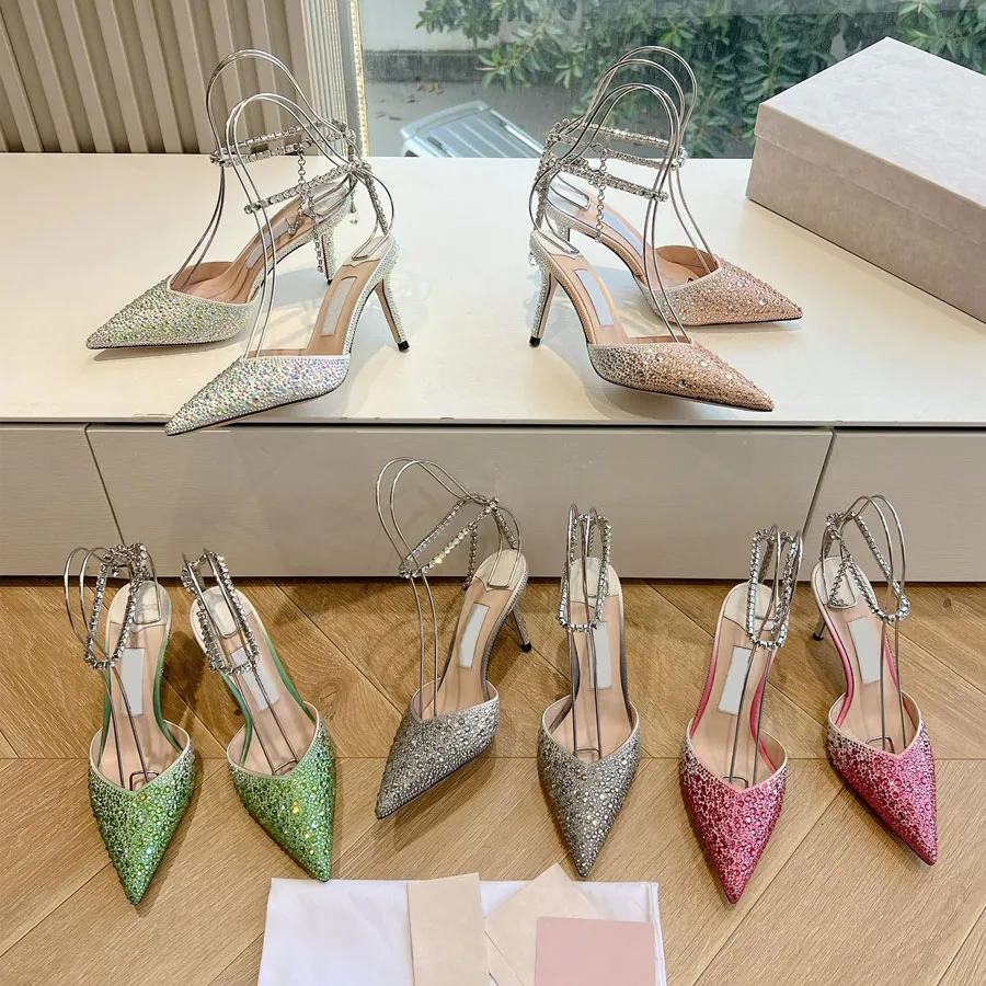 Top Quality Glitter Pointy Toes Gradient High Heeled Shoes Slingback ...