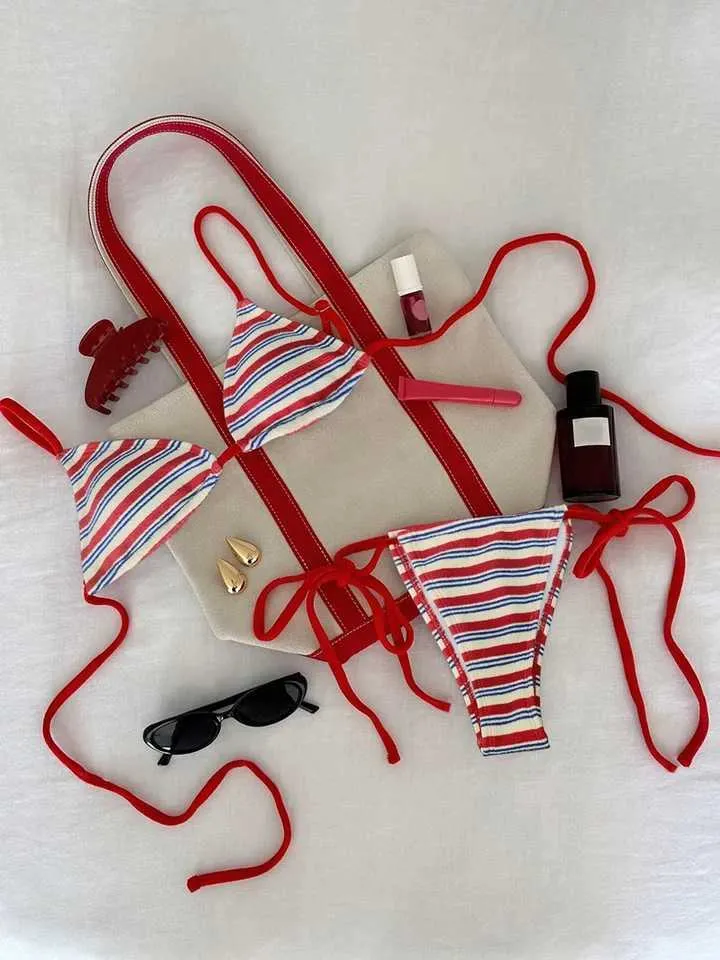 Women's Push Up Bikini Bathing Suit: Two Piece Micro Beachwear Stripe ...