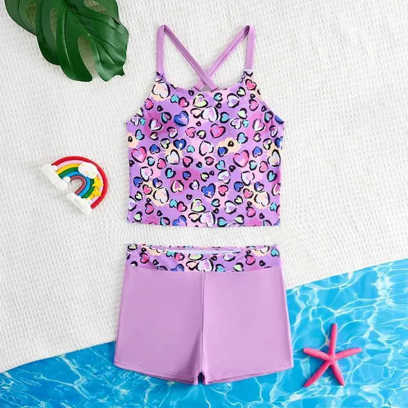 2025 Two Pieces Girls Swimsuit With Shorts Kids Swimwear Female ...
