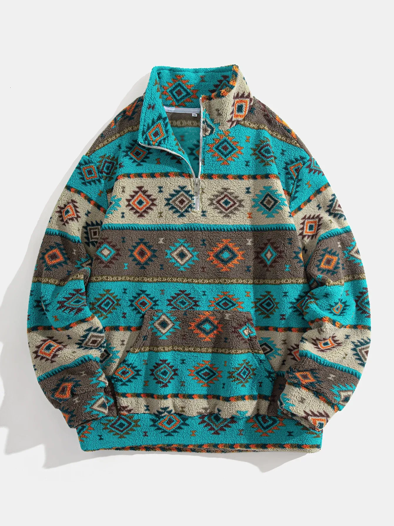Vintage Aztec Fleece Jacket - Warm Sherpa Pullover, Ethnic Printed ...