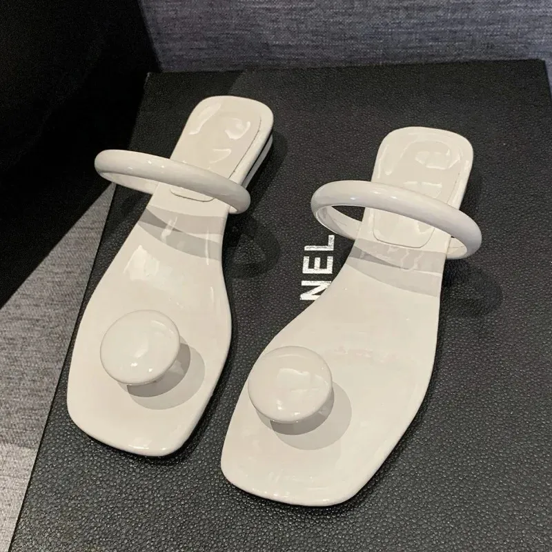 Womens Slipper Sandals Summer T-shaped Pinch Toe Low Heel Solid Color ...