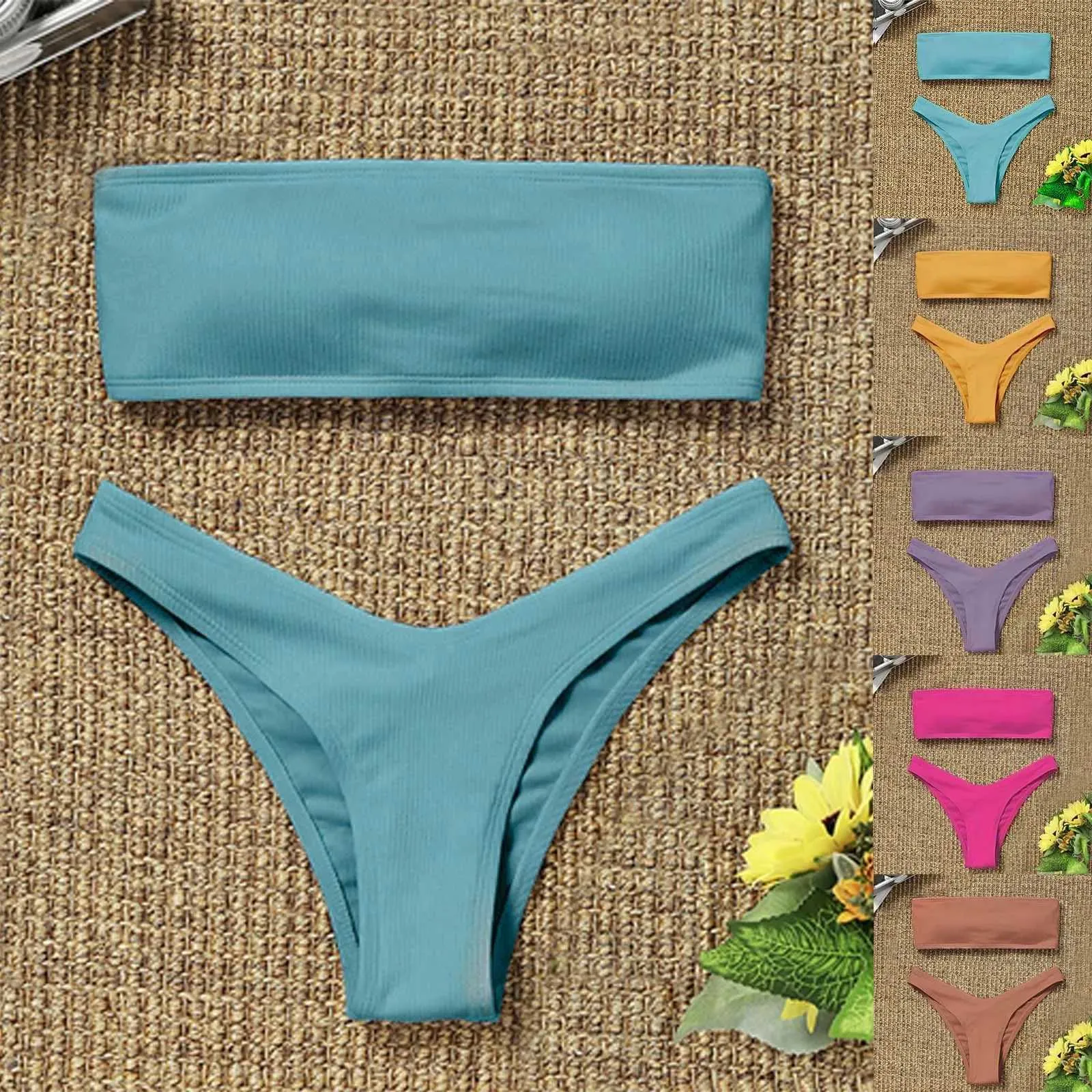 2024 Bandeau high waisted bikini s - Sexy Textured Push Up Swimsuit for ...