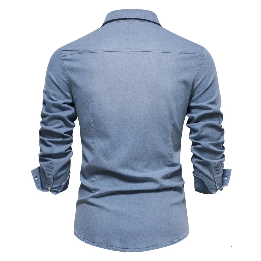 Elastic Denim Shirt: Men's Long Sleeve Slim Fit, Premium Quality - Shop ...