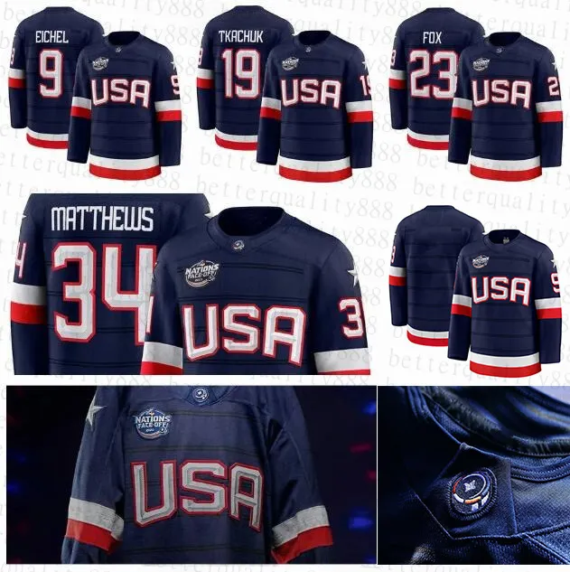 Navy 2025 4 Nations Face Off Hockey Jersey USA Team 19 Matthew Tkachuk ...