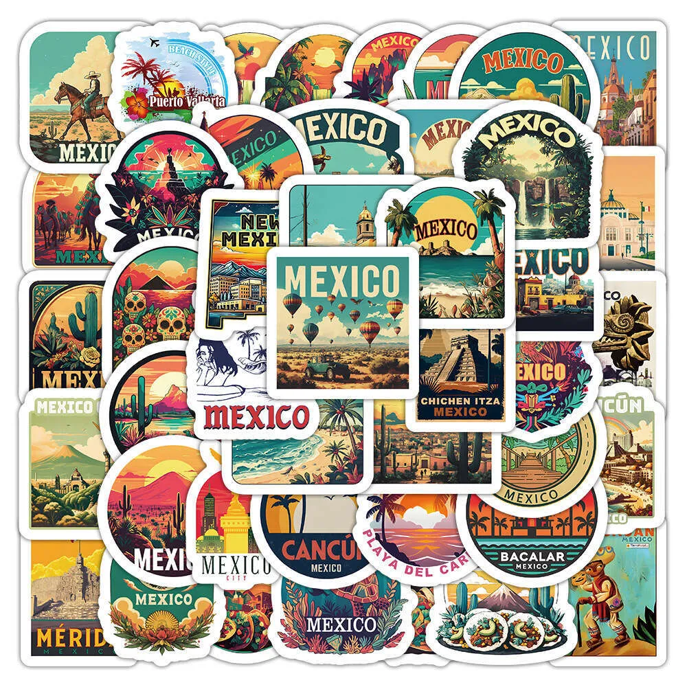 54 Mexican Map Stickers, Foreign Style Creative Graffiti Decoration ...