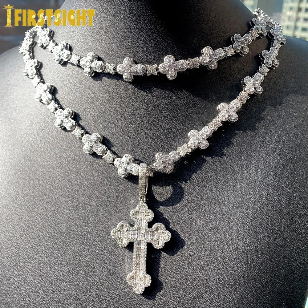 Shiny Ice Out Necklace - Silver Cube Zirconia Star Cross Pendant, Best ...