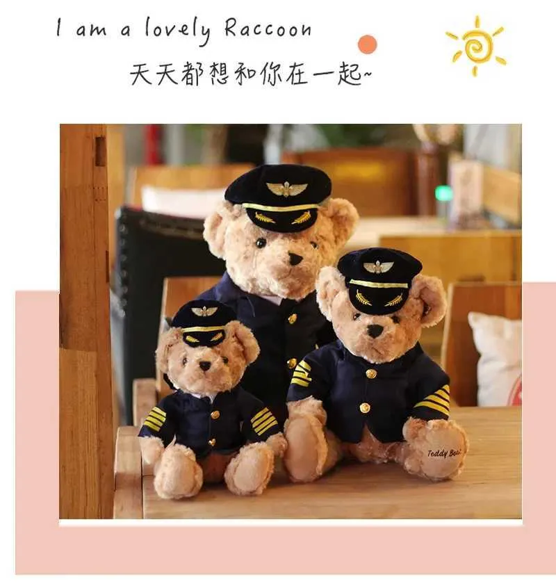 Cute Pilot Bear Plush Toy Soft PP Cotton Nanoparticle Filling Stuffed ...
