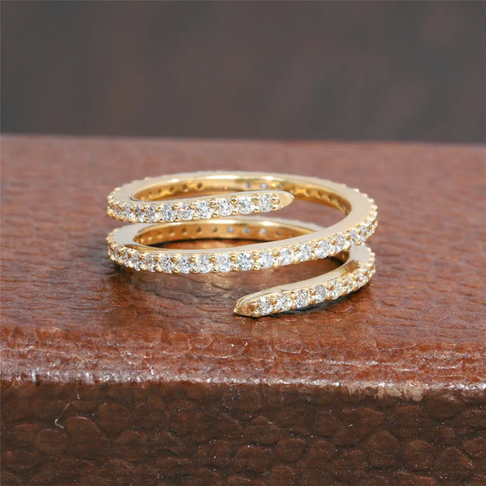18K Yellow Solid Gold Spiral Full Band Ring Round Cut... From Hjhgdut ...