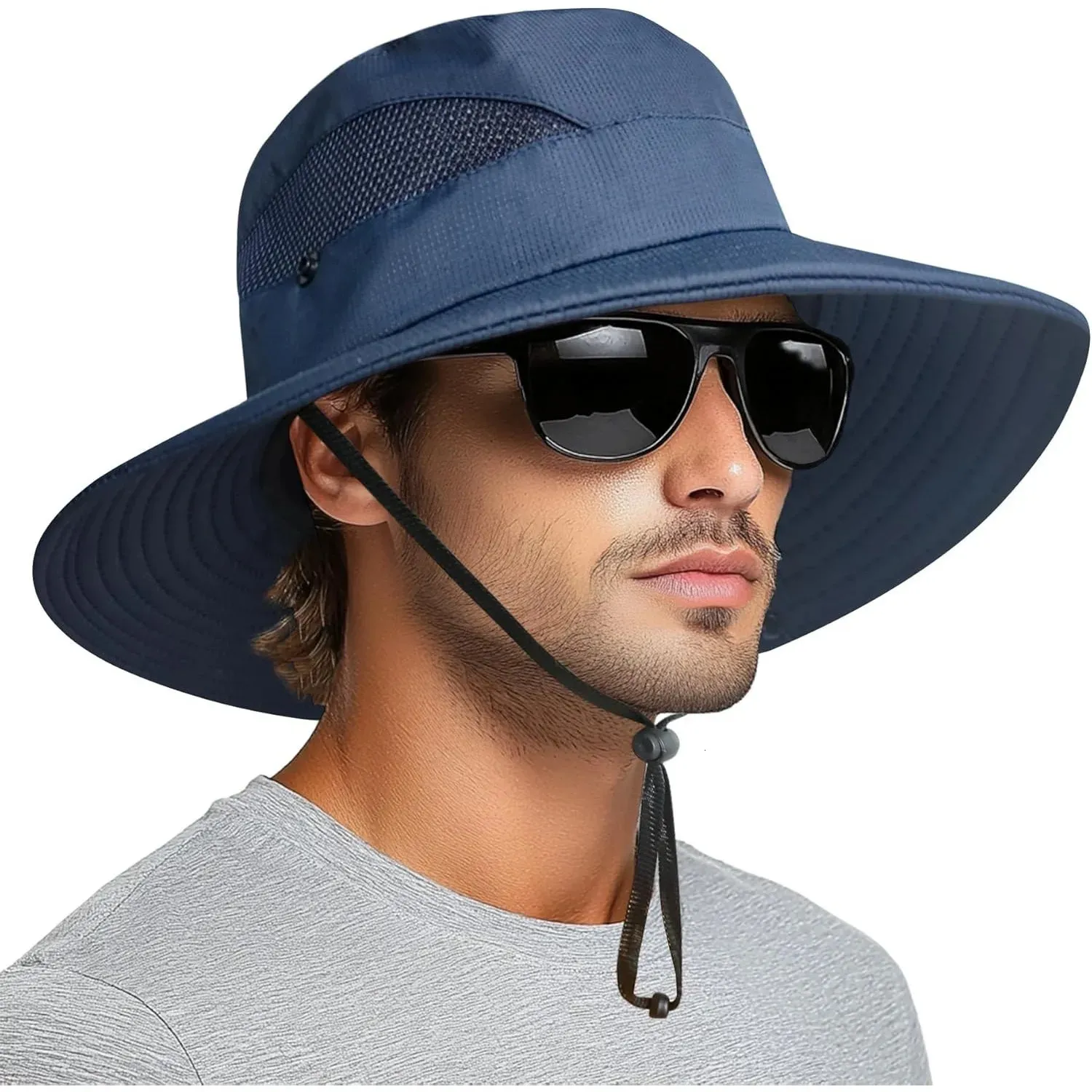 Sun Bucket Hat with 3-Inch Wide Brim UPF 50 Cotton Fishing and Beach ...