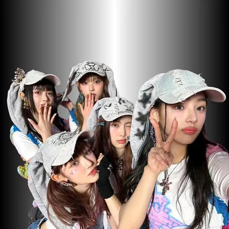 Y2K Graffiti Rabbit Ears Cowboy Brimless Baseball Cap For Women And Men ...