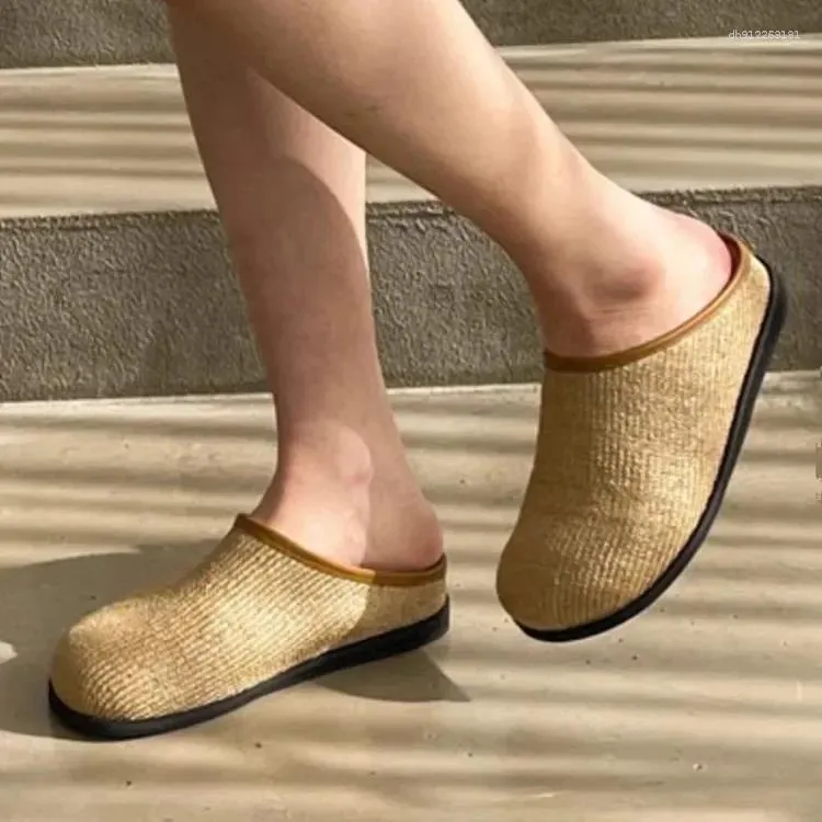 Designer Cane Weave Women's male slippers - Flat Concise Half Shoes for ...