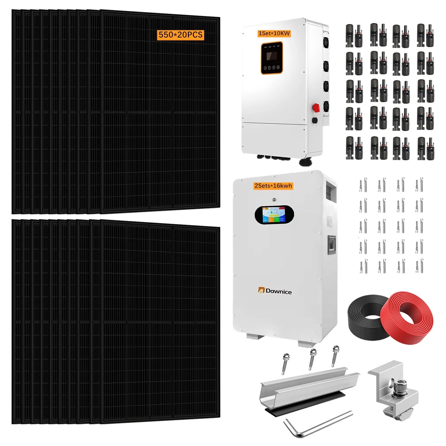 Complete 10KW Hybrid 10 Kw Solar System Kit With Of 51.2V 314Ah LiFePO4 ...
