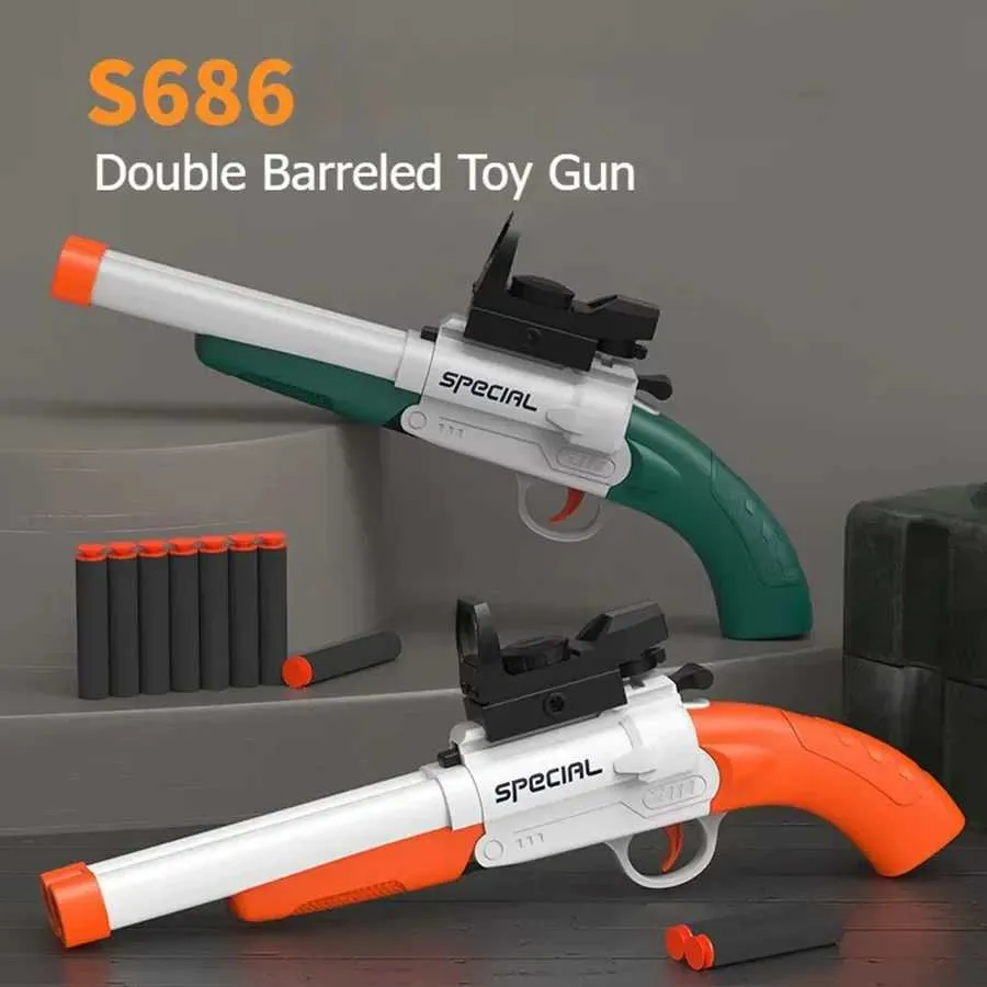 Double Barrel Soft Bullet Toy Gun Foam Dart Blaster, Plastic Safety ...