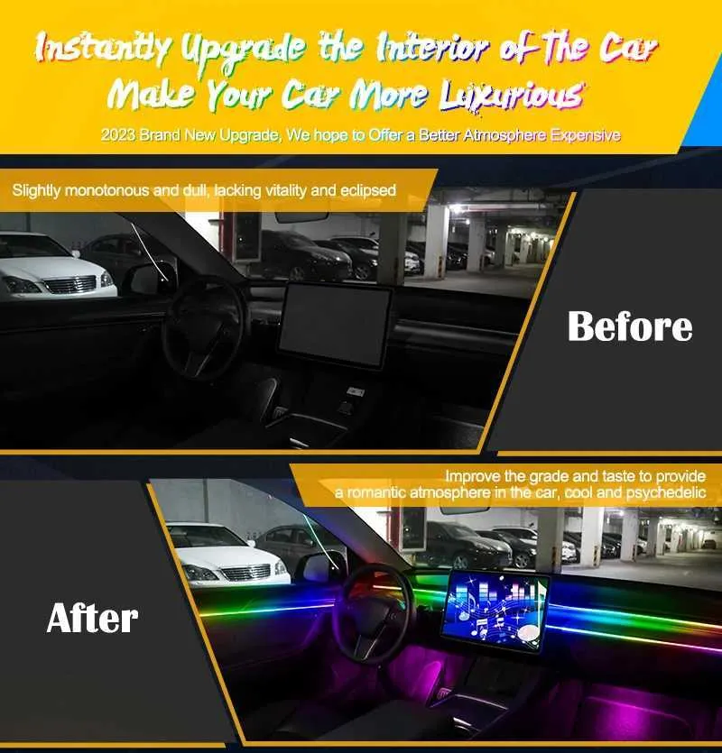 LED Strips Full Color Streamer Car Ambient Lights RGB Universal Acrylic ...