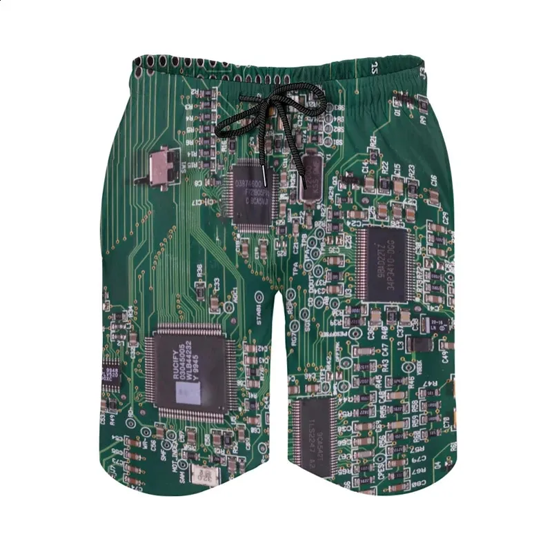 Electronic Motherboard Graphic Beach Shorts For Men 3D Printed ...