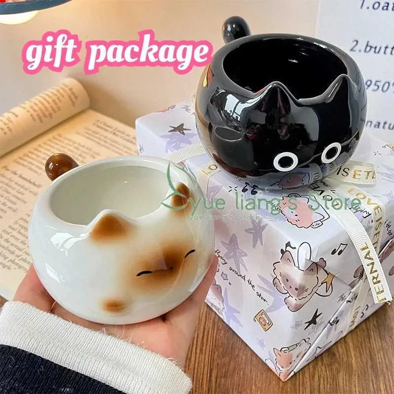 Cute Siamese Cat Ceramic Cat Cup With Lid And Spoon Perfect Couple's ...