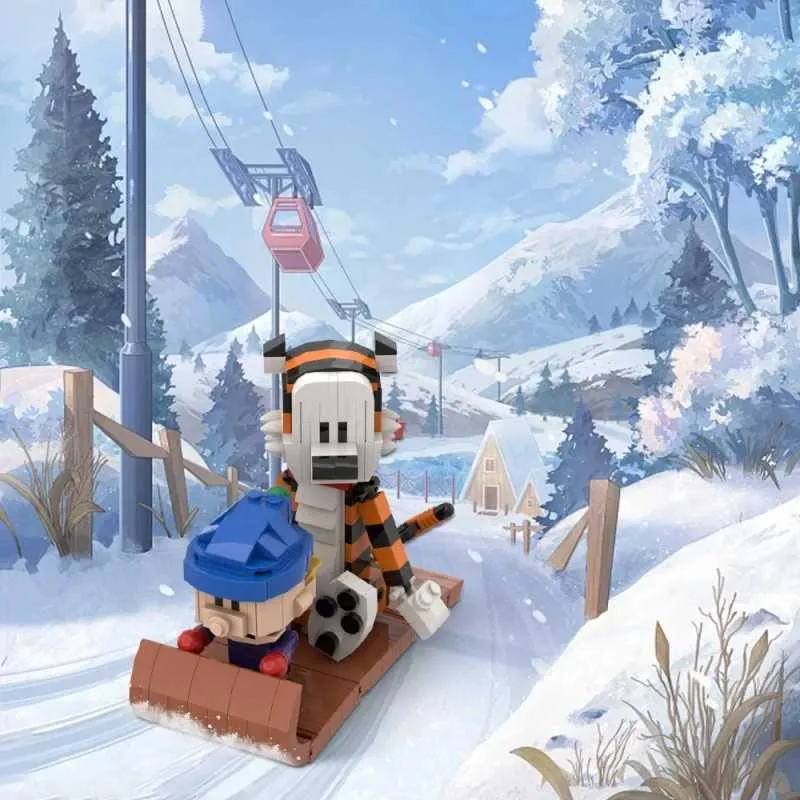 MOC Animation Doll Calvi Et Hobbes Modèle Building Bloc Sleigh Tiger ...