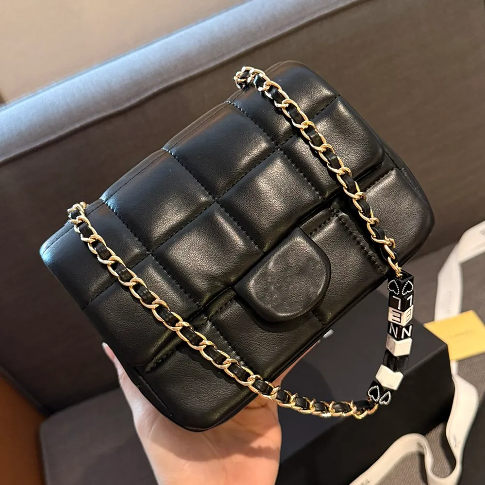 Luxury Designer Plaid Enamel Quilted Chain Bag With Gold Chain And Mini ...