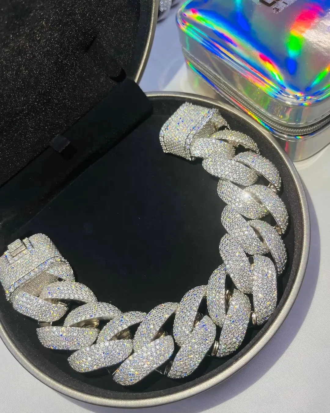 Heavy Duty VVS Moissanite Thick Guba Chain Iced Out Hip Hop Rap Singer ...