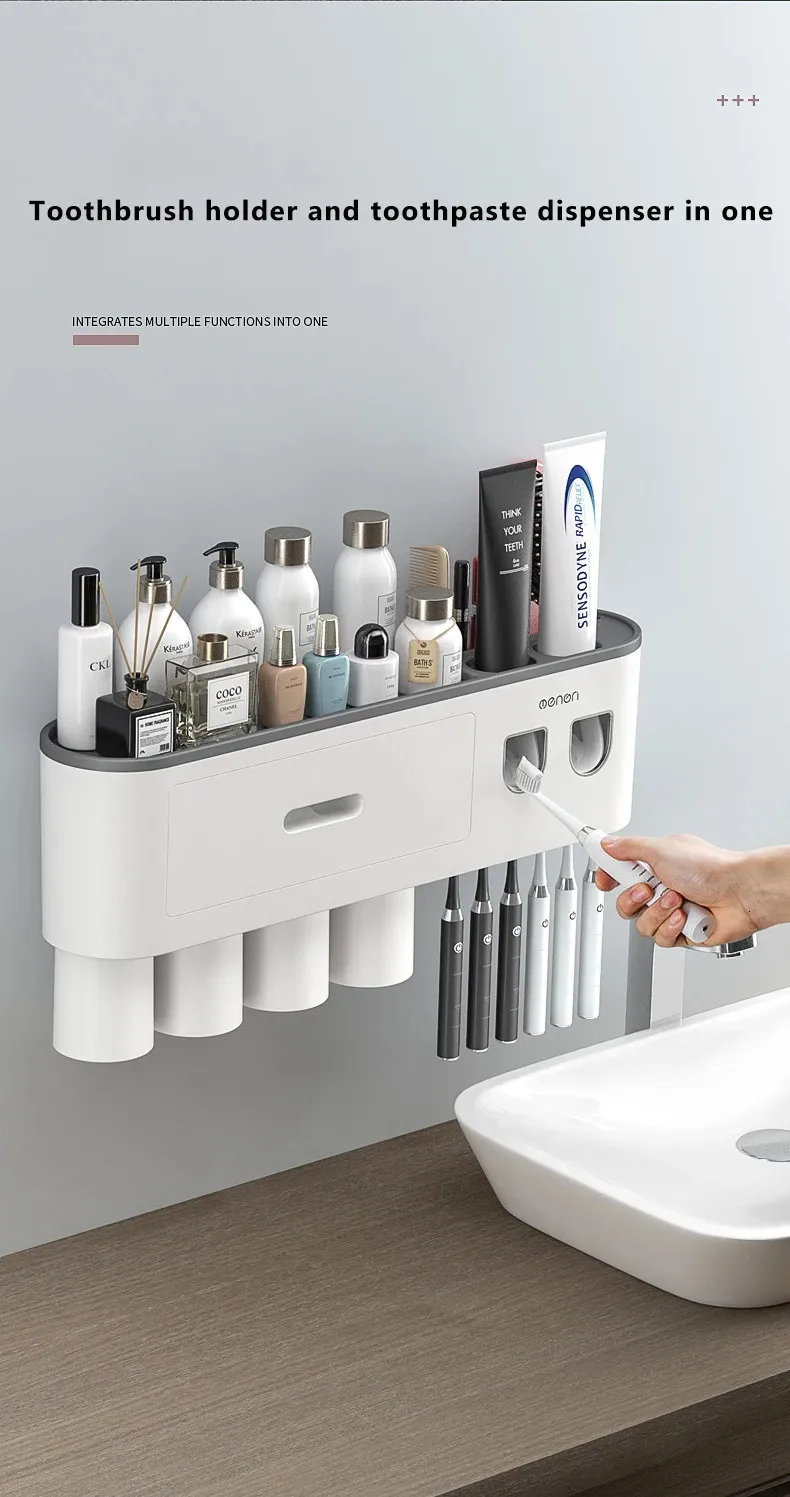 Magnetic Wall-Mounted Toothbrush Holder with Inverted Design, Double ...