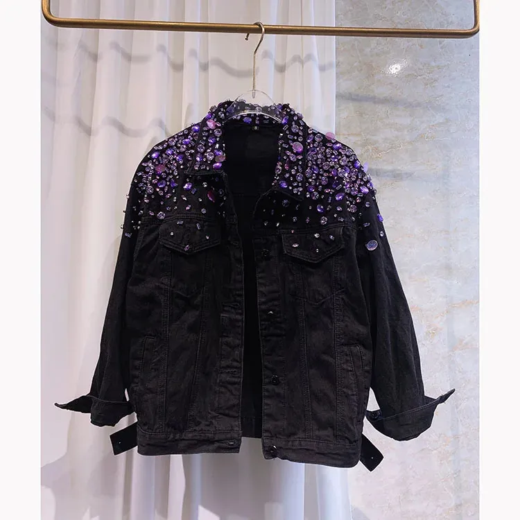 Hand-Stitched Purple Sequin Denim Jacket for Women, Autumn Diamond ...