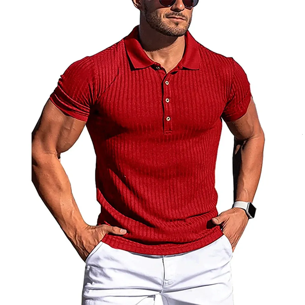 Summer Polo Shirt for Men: Solid Stripe, Fitness Elasticity, Short ...