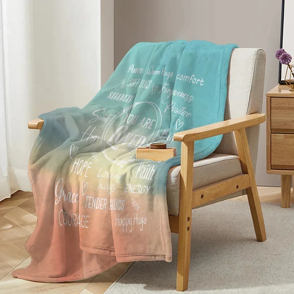 3D Printed Blanket, You Are Loved on Orange and Blue Pattern, Warm Cozy ...