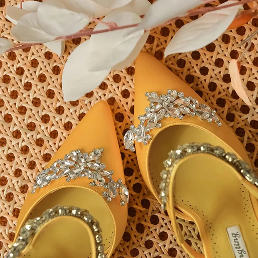 Women's High Heels Temperament Baotou Silk Wheat Ear Rhinestones Muller ...
