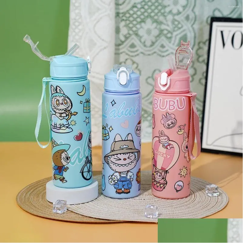 Cute Cartoon Labubu Kawaii Water Bottle 23oz/700ml Leakproof Plastic ...