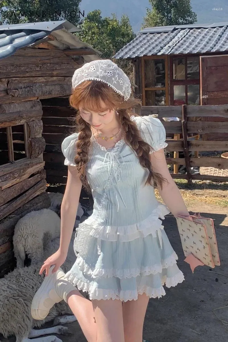 Summer 2021 Women's Light Blue Work Twinset White Dress With Bubble ...