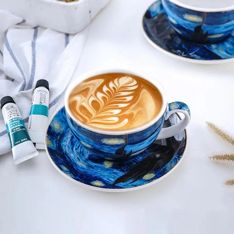 Starry Sky Ceramic Coffee Cup Saucer Set For Latte, Cappuccino ...