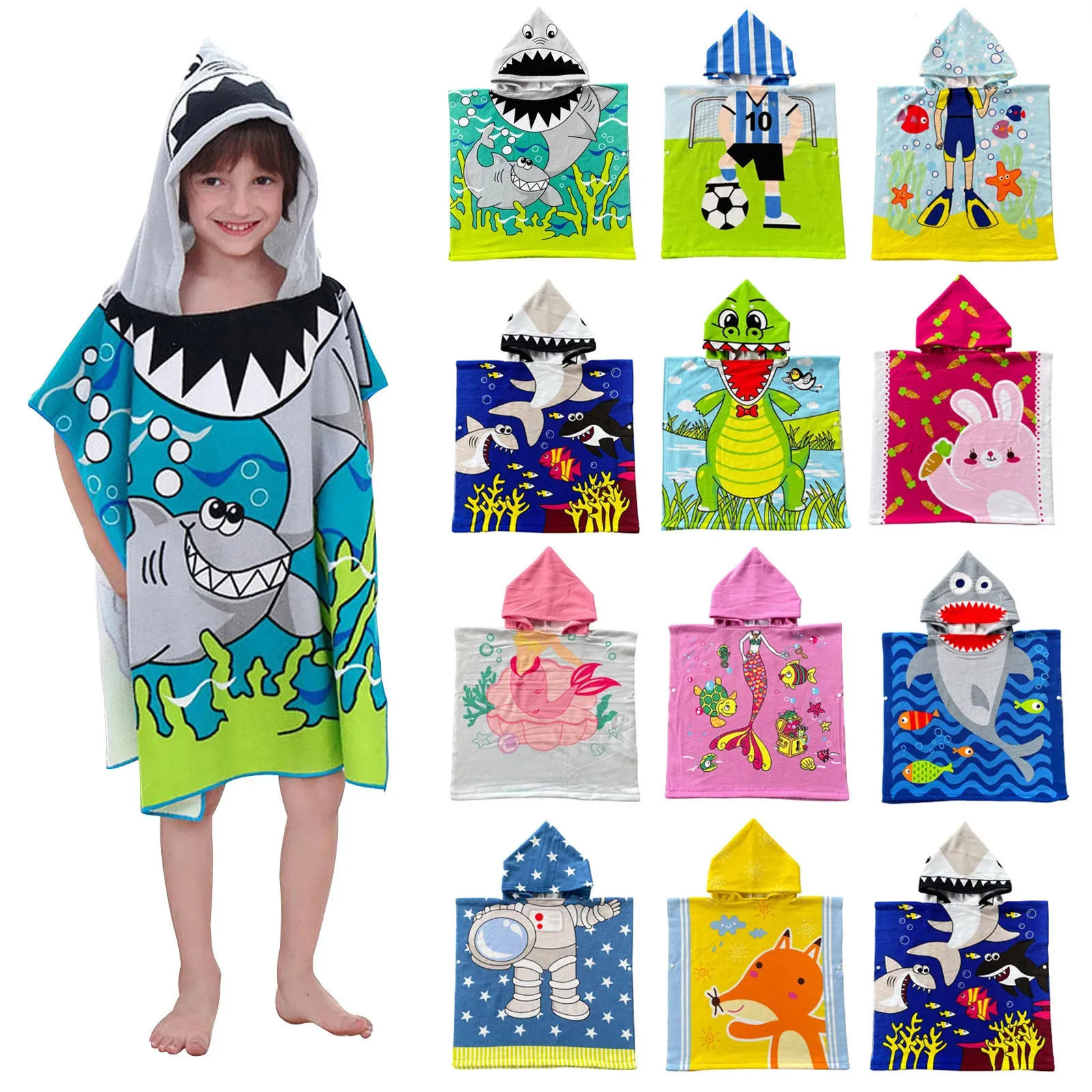 Cartoon Hooded childrens towelling bathrobe Towel for...