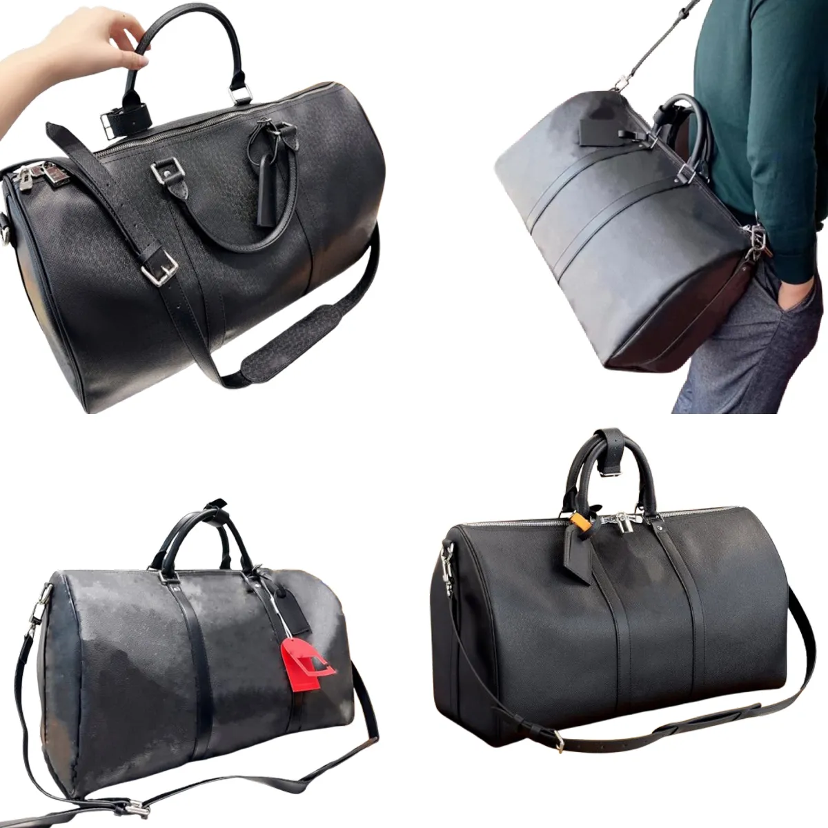 Designer Embossed Black Leather Overnight Bag With... From Yang ...