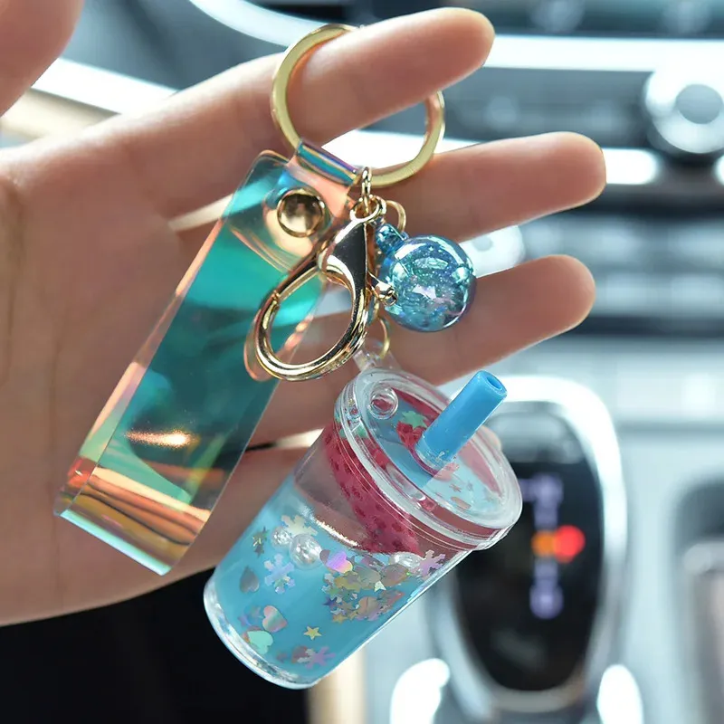 Creative Quicksand Sequin Strawberry Keychains Cartoon Moving Liquid ...