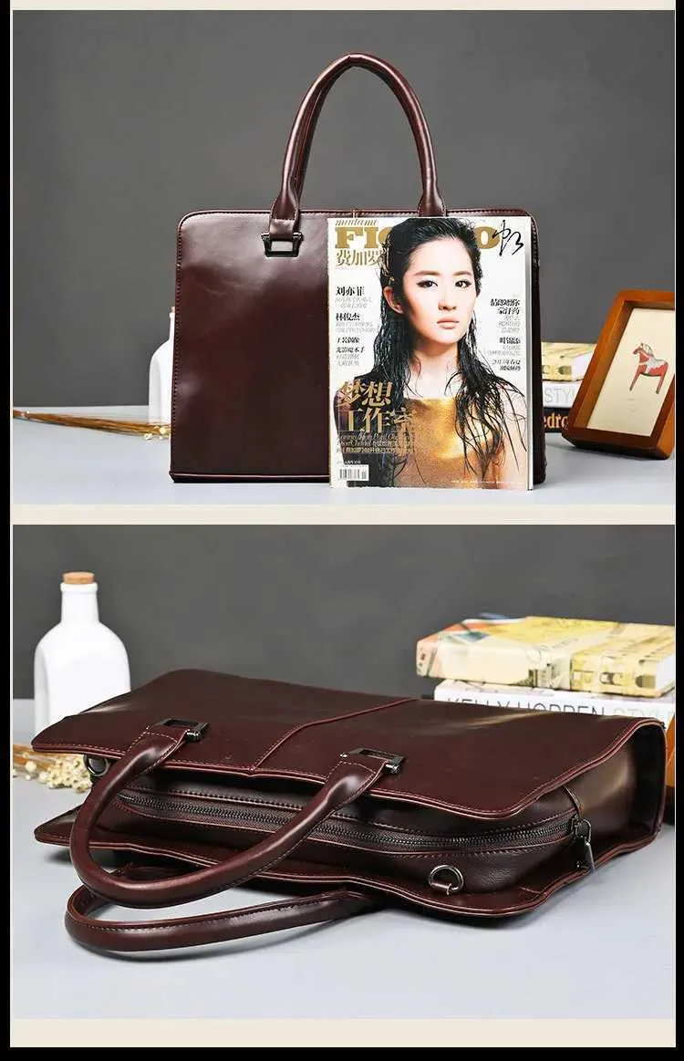 Men's Business Briefcase Laptop Handbag - Large PU Leather Tote ...