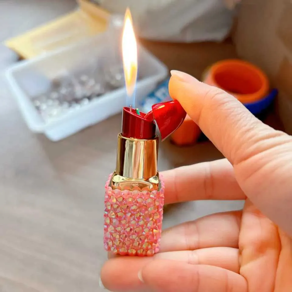 New Crystal Lighter Lipstick Shaped Iatable Lighter Butane Open Flame ...