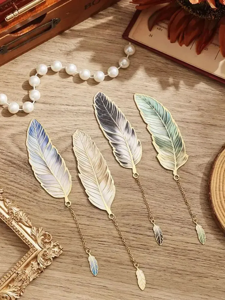 Vintage Feather Bronzing Metal Bookmark With Chain Pendant, Gift For ...