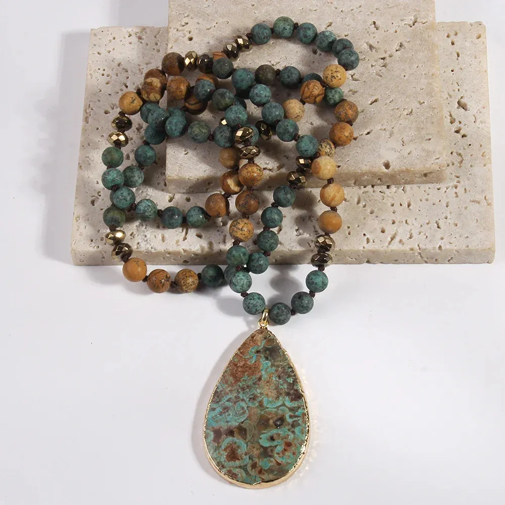 Ethnic Style Natural African Turquoise Stone Crystal Glass Water Drop ...