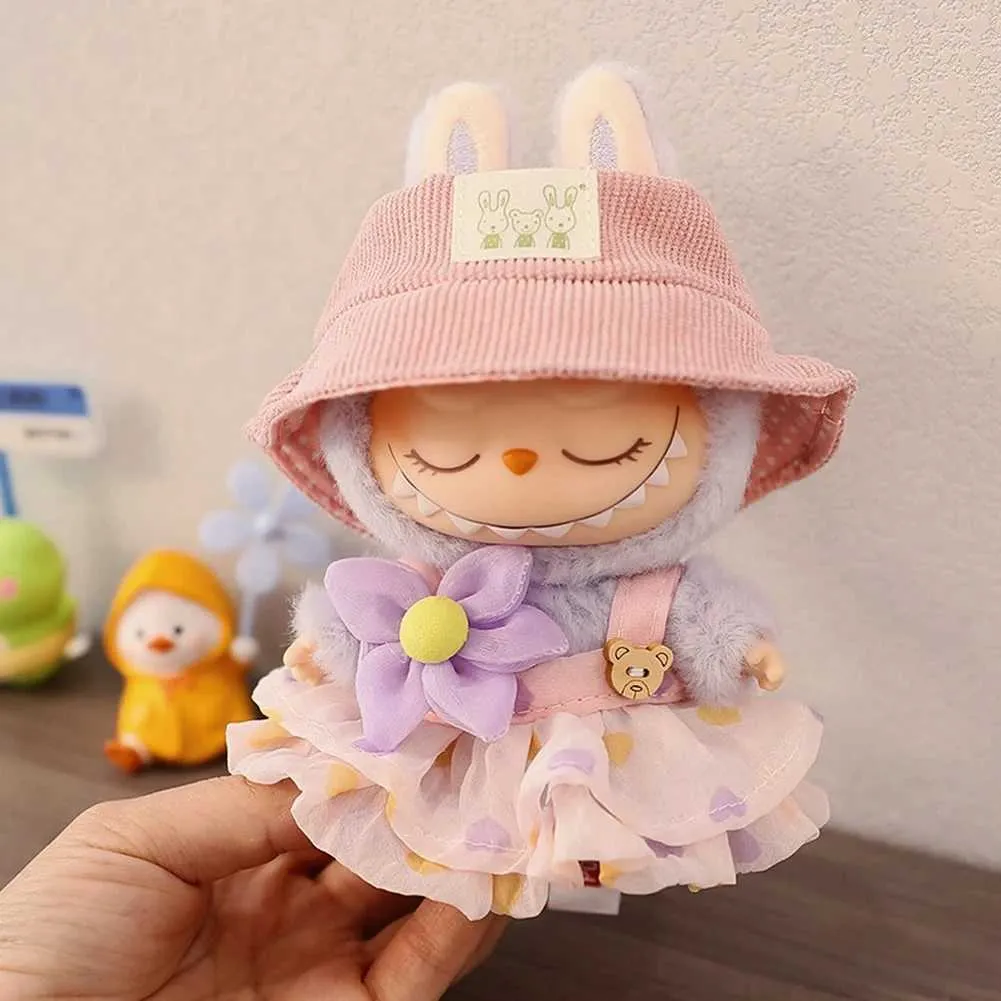 Labubu V1 V2 Kewpie Doll With Hat With Cute Bear Themed Outfit 15cm ...