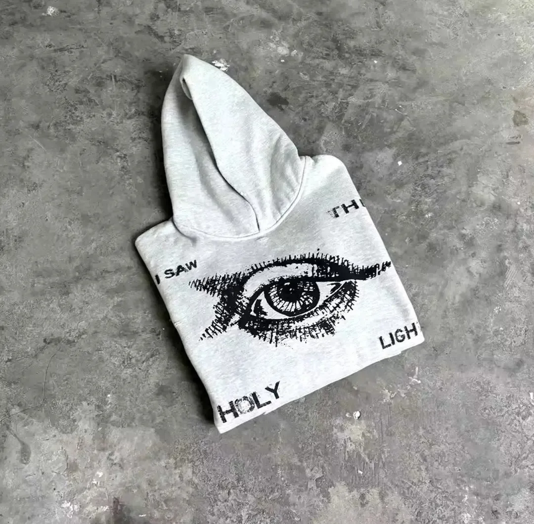 American Style Angel Eye Print Gray Hoodie - Women's Simple Harajuku ...