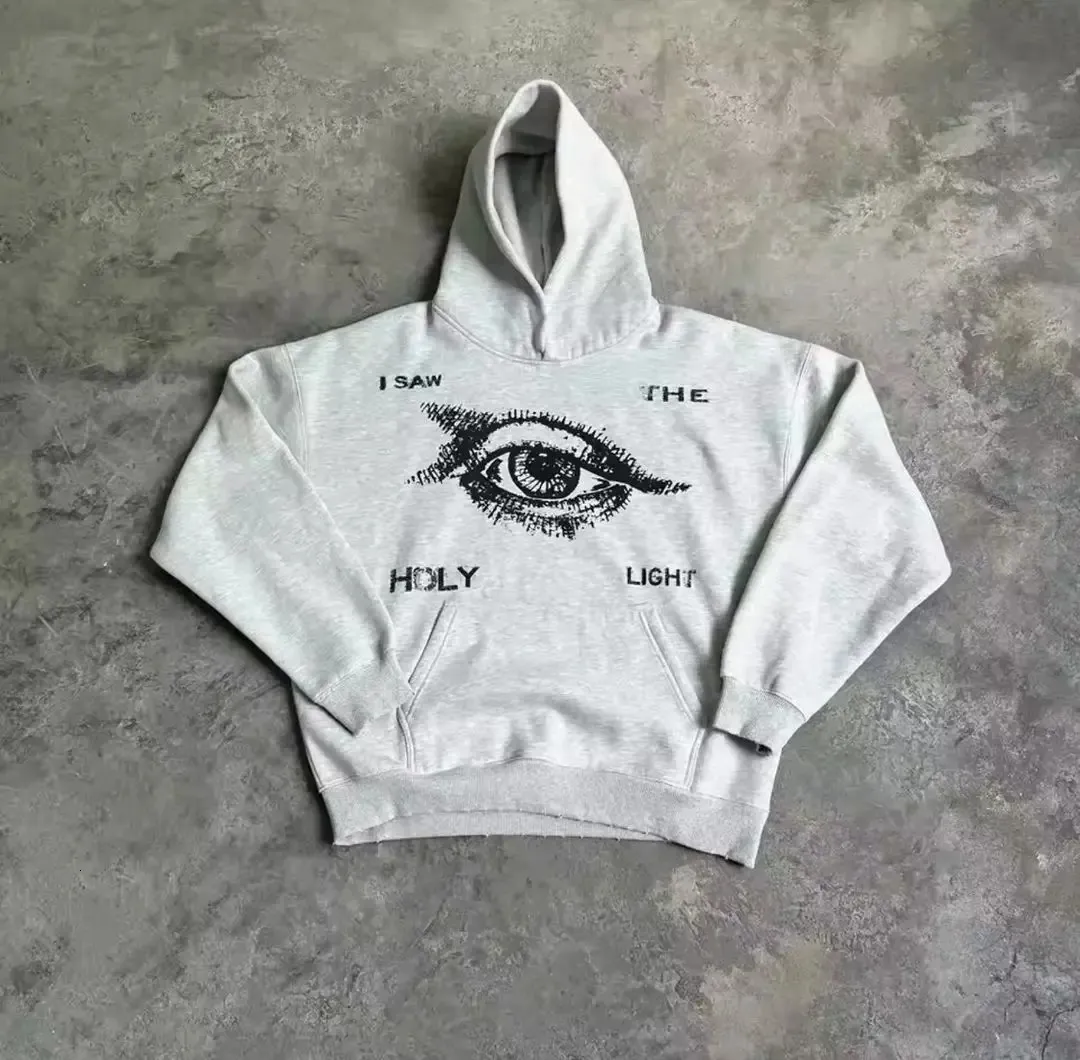 American Style Angel Eye Print Gray Hoodie - Women's Simple Harajuku ...