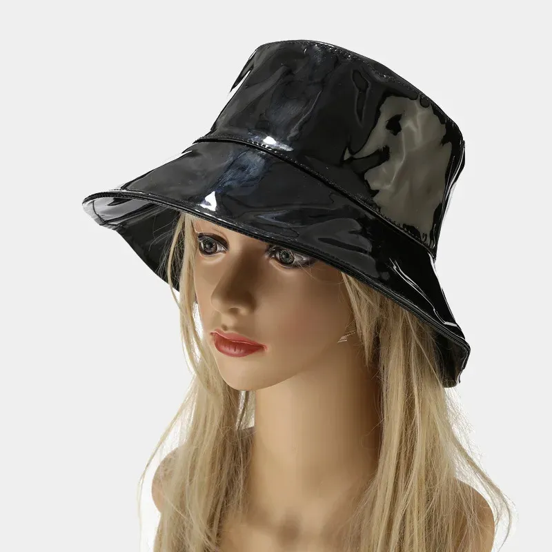 Waterproof Wide Brimmed Vinyl Bucket Hat For Adults Fashionable PVC ...