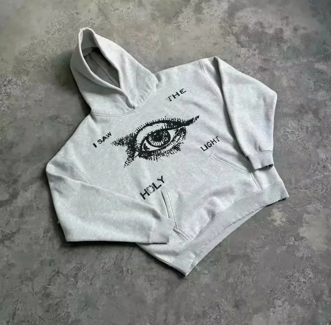 American Style Angel Eye Print Gray Hoodie - Women's Simple Harajuku ...